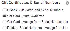Gift Card/Certificates & Serial Numbers
